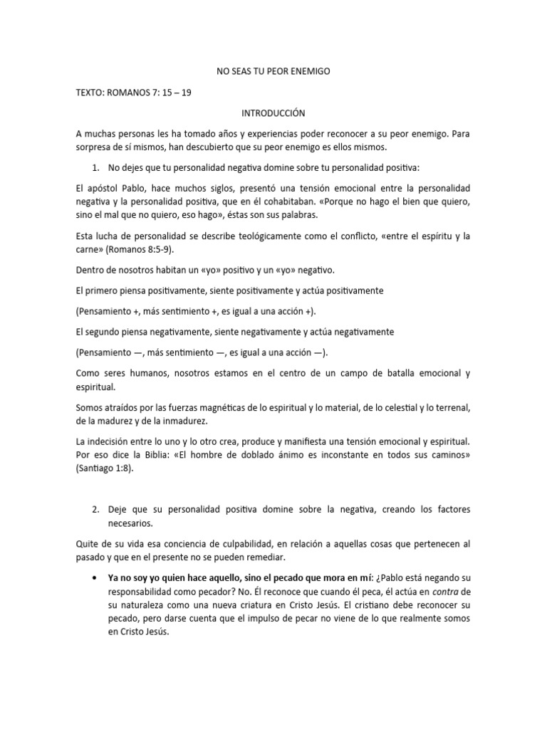 No Seas Tu Peor Enemigo - 113010 | PDF | Pecado | Cristo (título)