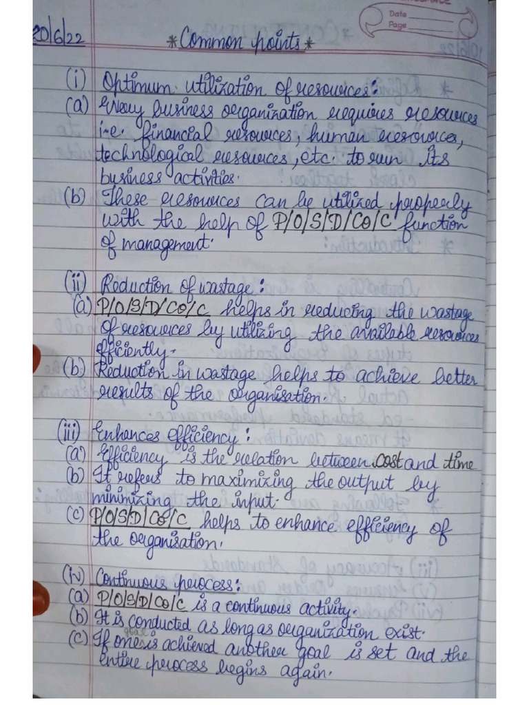 O.C.M Functions of Management Common Points Notes | PDF