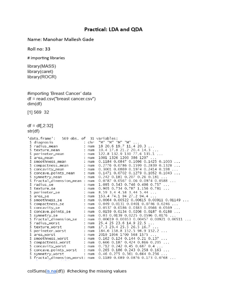 Prac - LDA and QDA | Download Free PDF | Statistical Data Types | Data Analysis