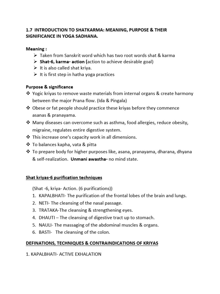 1.7 Shatkarma | PDF | Hatha Yoga | Asana