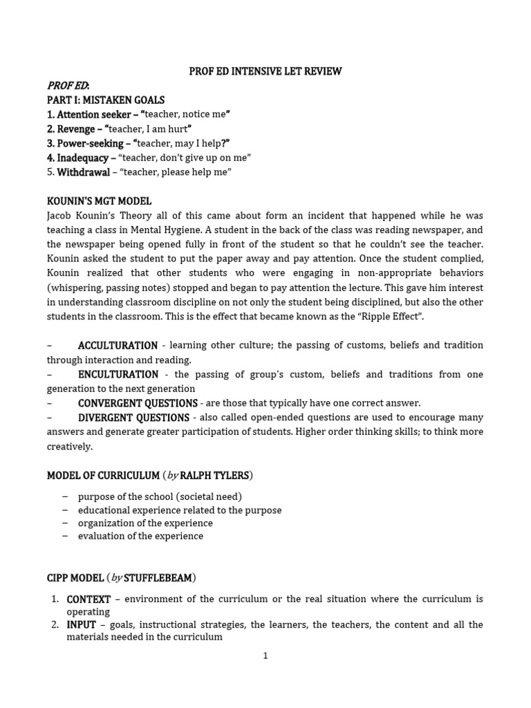 PROF ED INTENSIVE LET REVIEW Revised 1 | PDF | Reinforcement | Schema ...