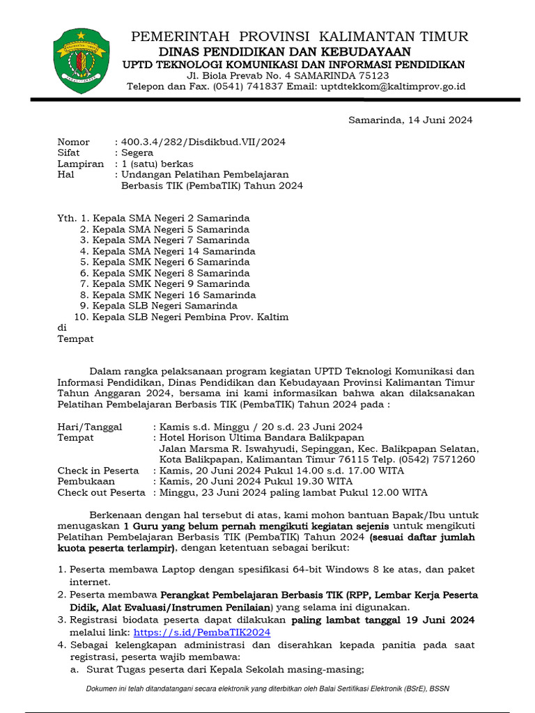 2024061820474720240618033308Srt PembaTIK 2024 - Kota Samarinda | PDF