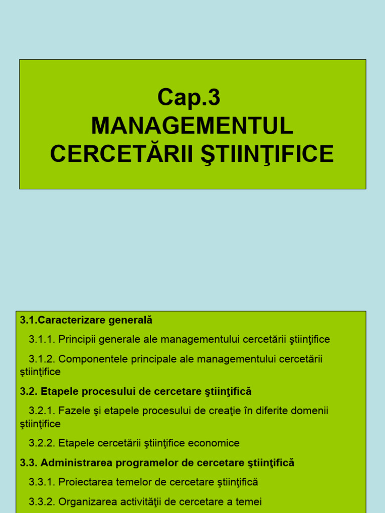 Managementul Cercetarii Stiintifice | PDF