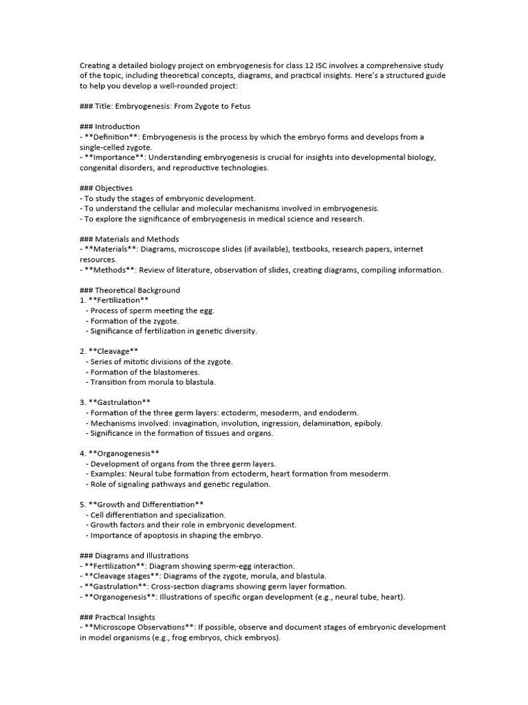 Creating A Detailed Biology Project On Embryogenes | PDF | Embryo ...