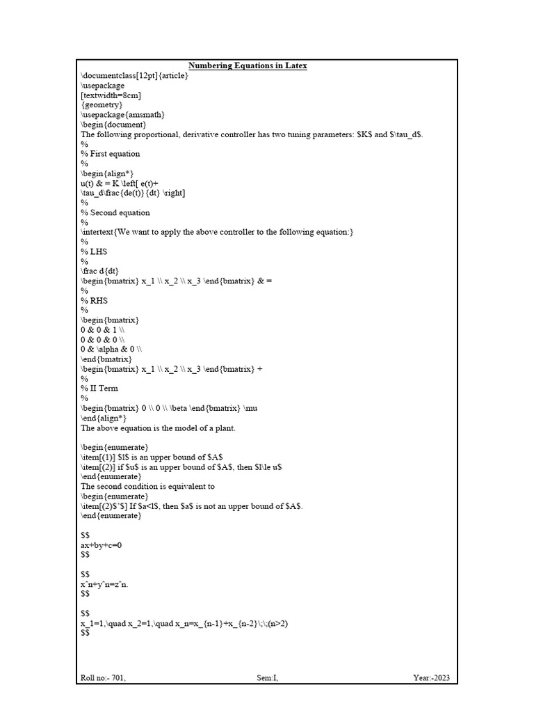 Numbering Equations | PDF | Matrix (Mathematics) | Linear Algebra