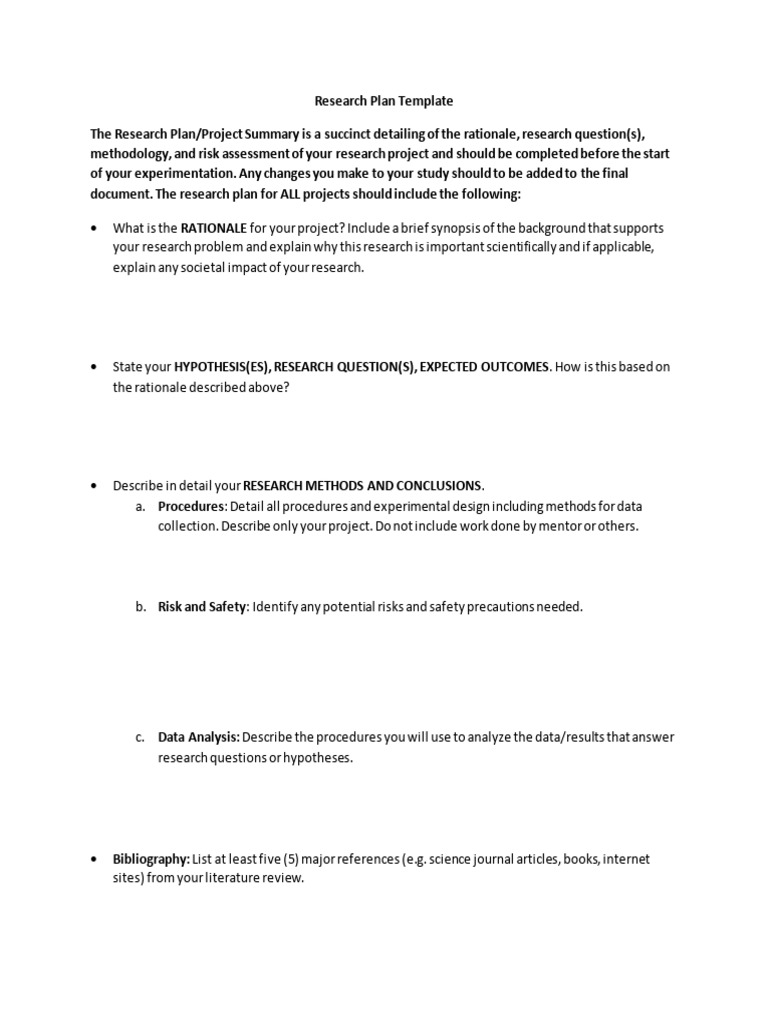 Research Plan Template PDF | PDF | Risk | Risk Assessment