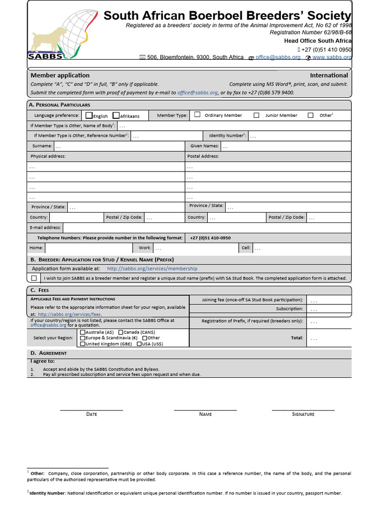 2021 Membership Application International (MS Word) | PDF