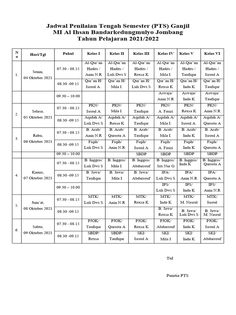 Jadwal PTS Dan PAS | PDF