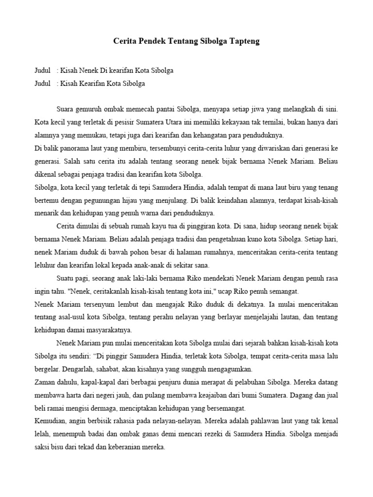 Cerita Pendek Tentang Sibolga Tapteng | PDF