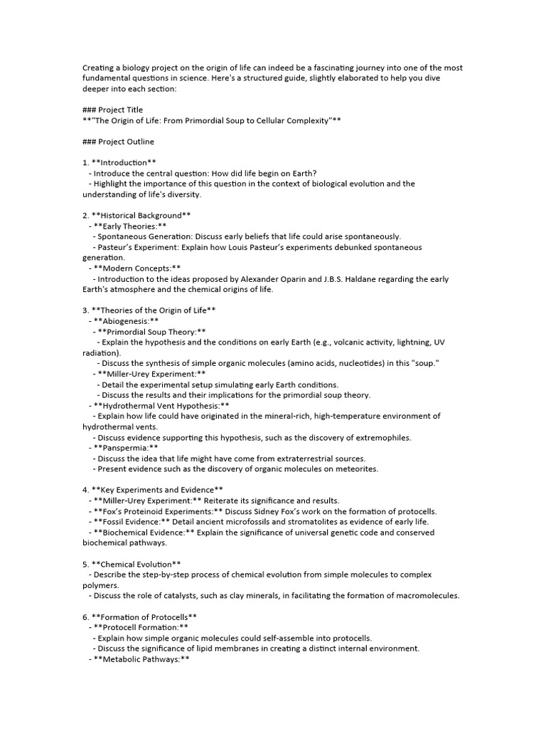 Creating A Biology Project On The Origin of Life C | PDF | Abiogenesis ...