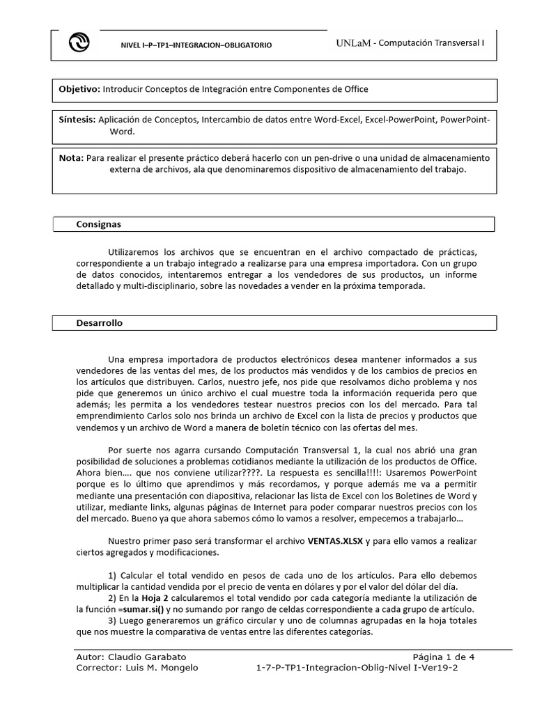 1-7-P-TP1-Integracion-Oblig-Nivel I-Ver19-2 | PDF | Archivo de computadora | Microsoft Office