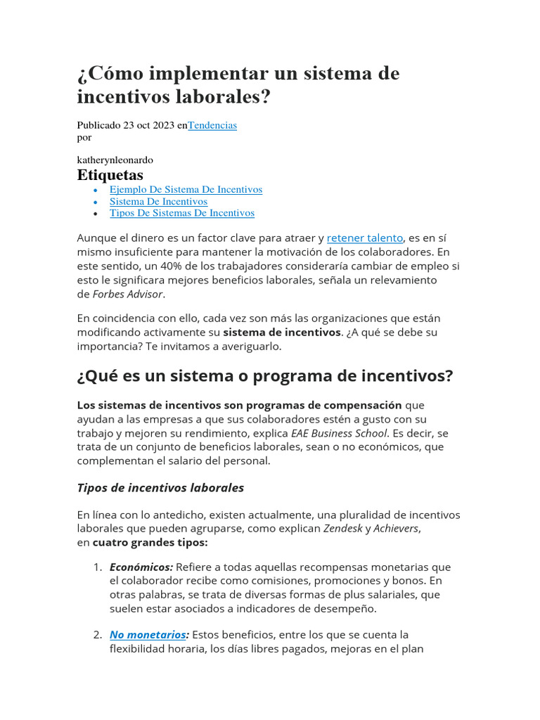Implementar Incentivos Laborales | PDF | Business | Motivación