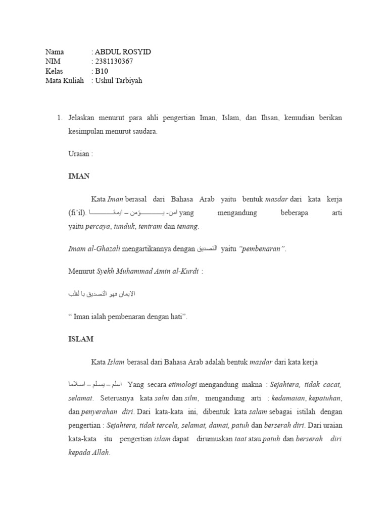 Resume 4 Nilai-Nilai Iman, Islam dan Ihsan sebagai Kerangka Utama ...