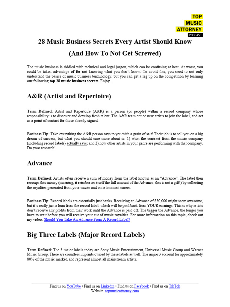 28 Music Business Secrets Every Artist Should Know | PDF | Royalty ...