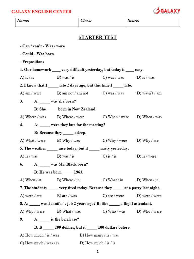 Starter Test 8 | PDF