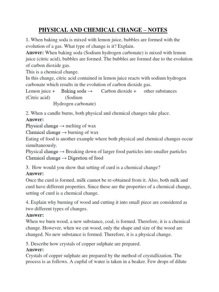 Physical and Chemical Change - Notes | PDF | Magnesium | Sodium Carbonate