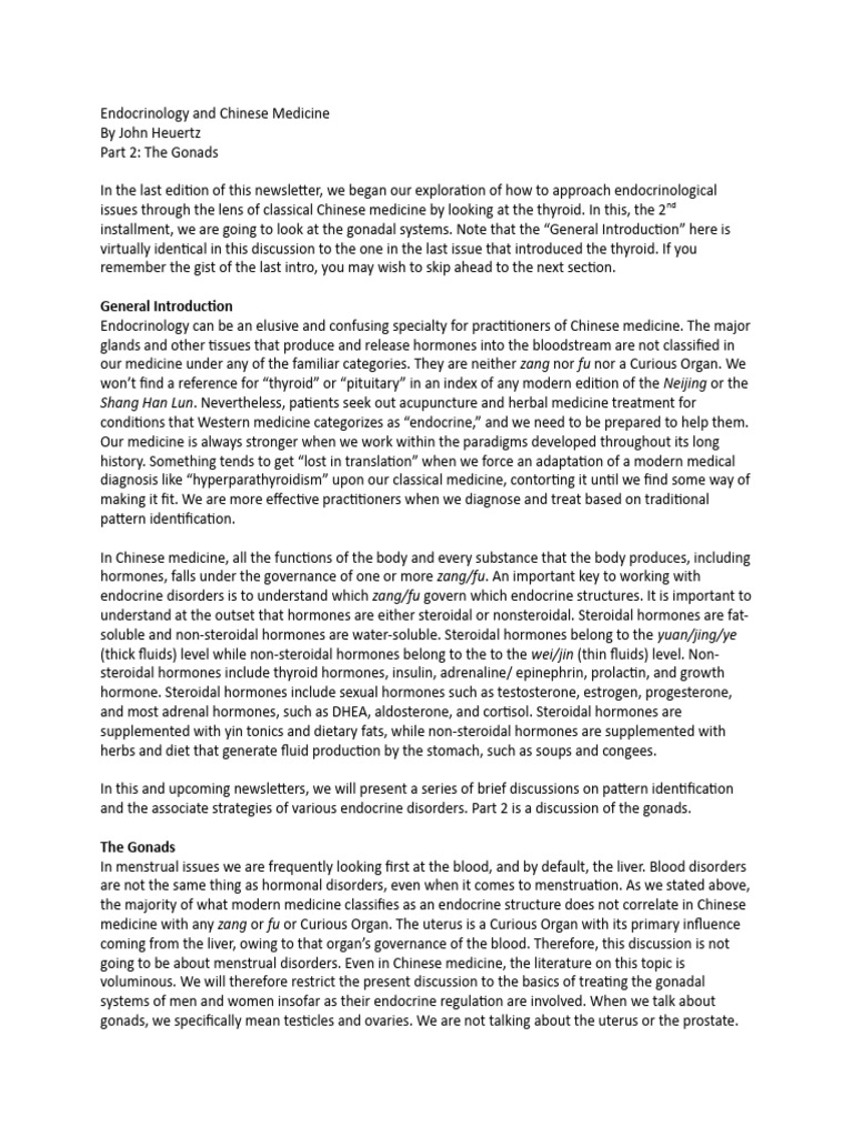 Endocrine Gonads | PDF | Endocrine System | Traditional Chinese Medicine