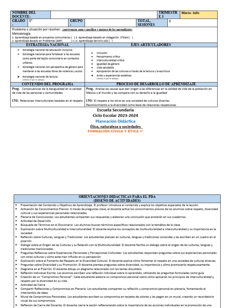 Planeación FCE 1° Tercer Trimestre | PDF | Maestros | Responsabilidad