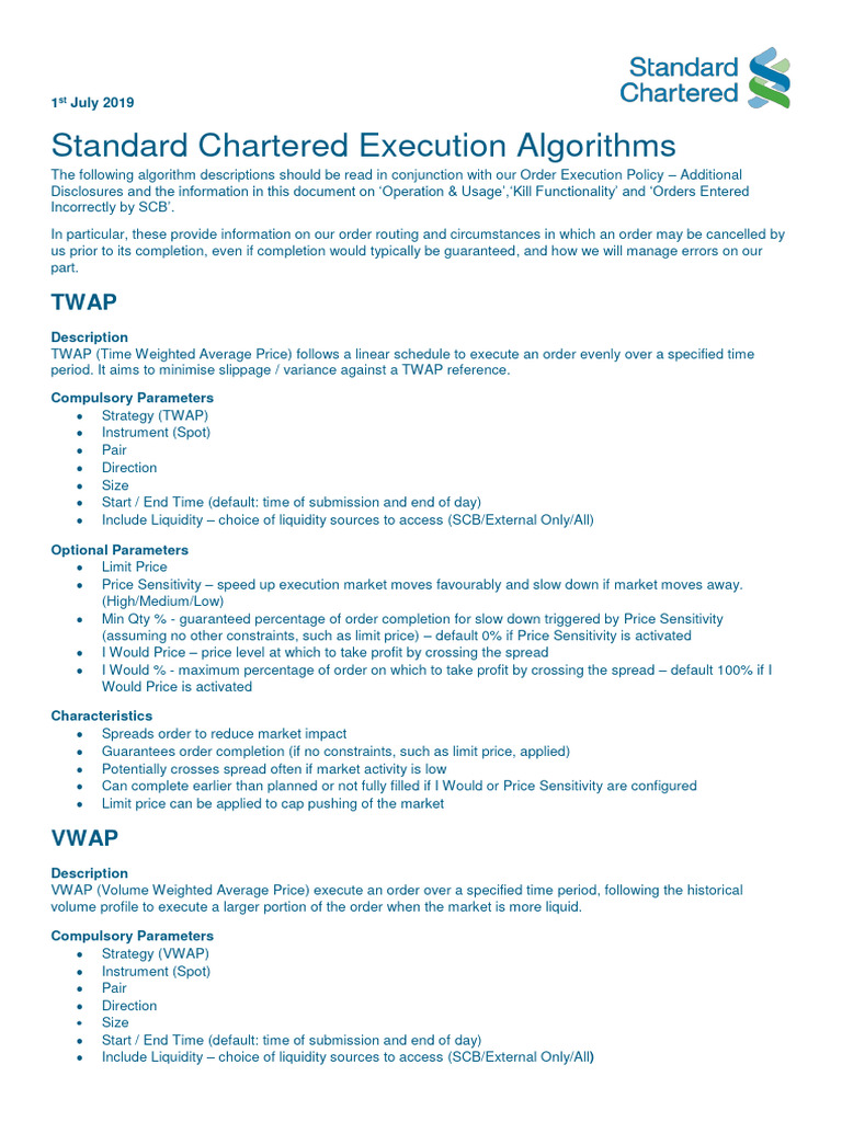 Execution Algorithms Standard Chartered | PDF | Market Liquidity | Private Sector