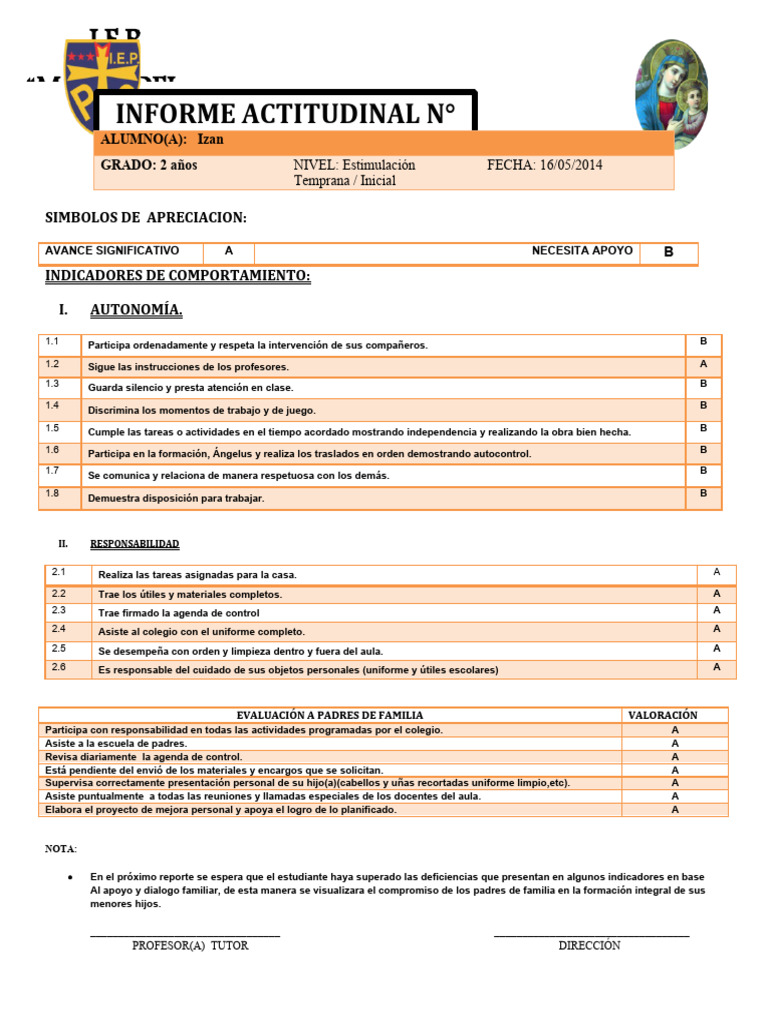 Informe Actitudinal (Conducta) | PDF