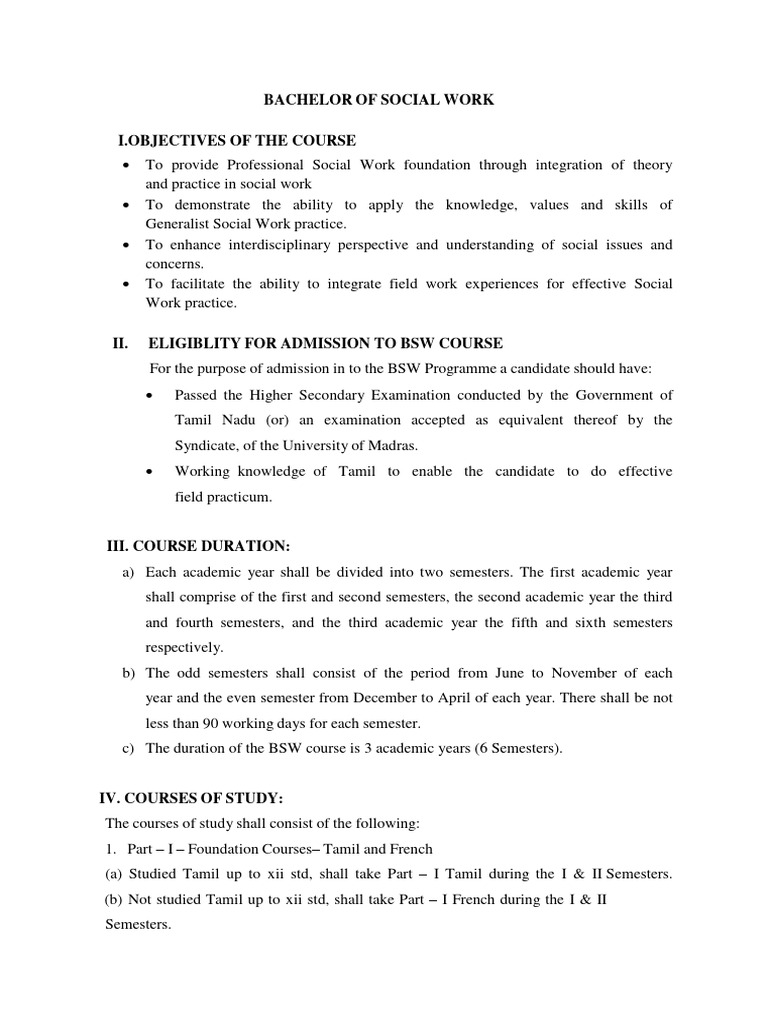Details of The Course BSW | PDF | Educational Assessment | Evaluation