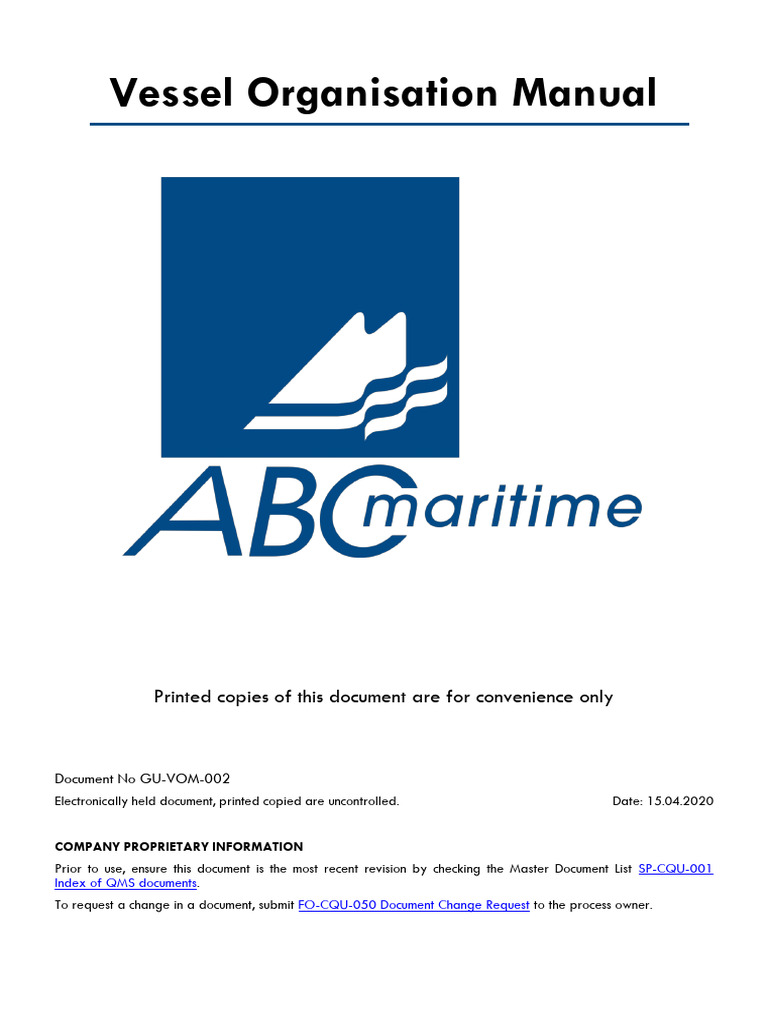 GU-VOM-002 Vessel Organisation Manual | PDF | Ships | Fires