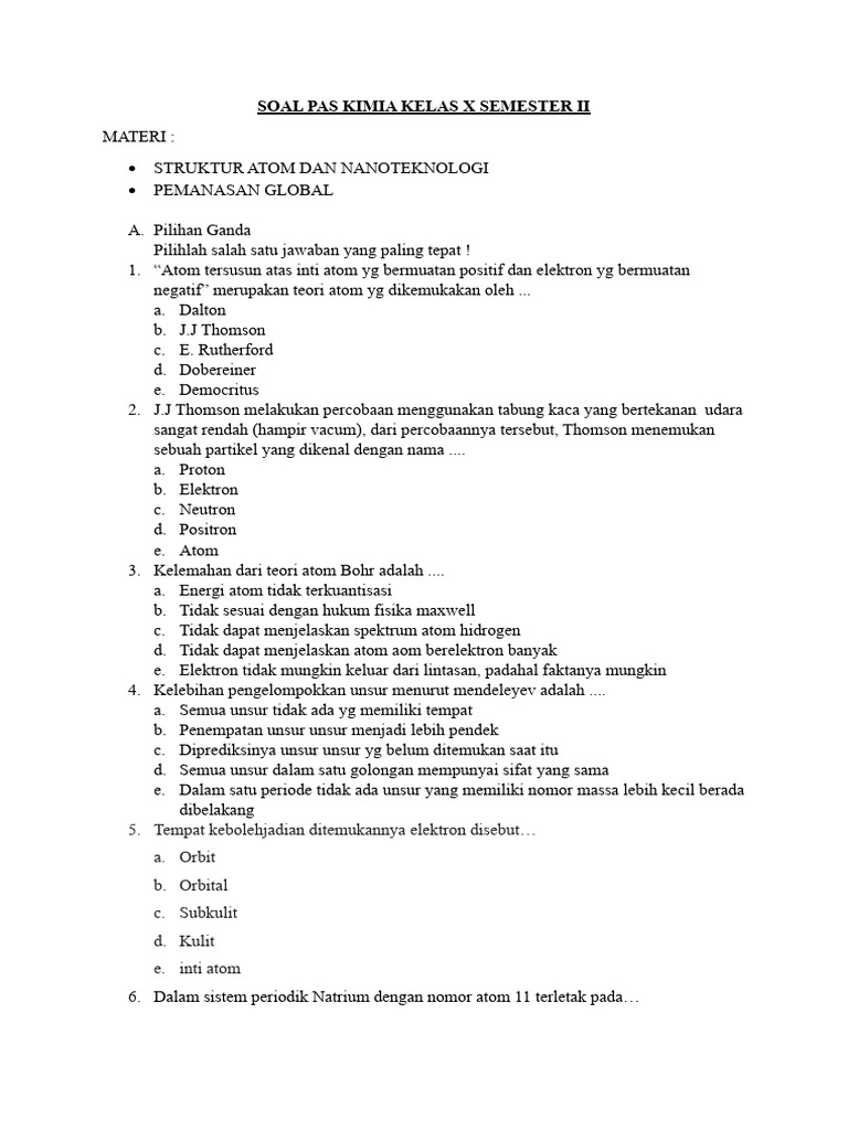 Soal Pas Kimia Kelas X Semester II | PDF