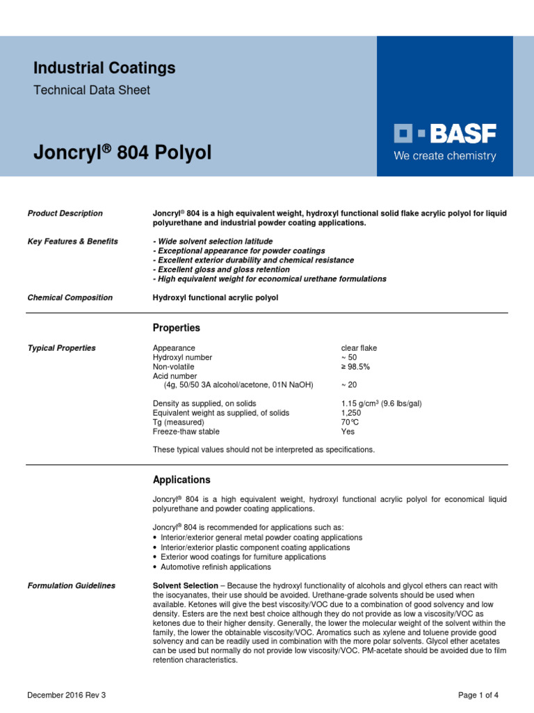 Joncryl 804 | PDF | Polyurethane | Materials
