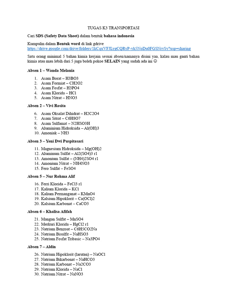 Kumpulan SDS Bahan Kimia K3 Transportasi | PDF | Chemical Substances ...