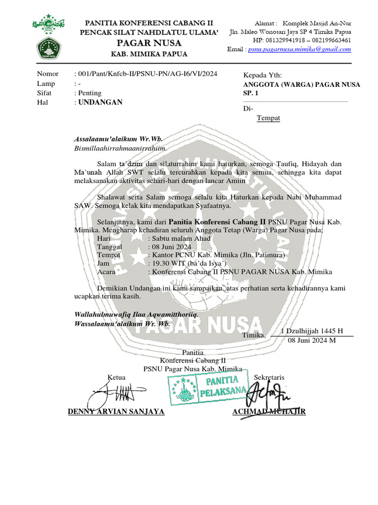 Undangan Konfercab II SP. 1 | PDF