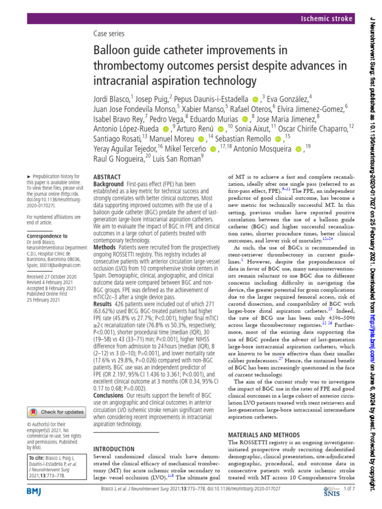 2021 Balloon Guide Catheter Improvements in Thrombectomy Outcomes ...