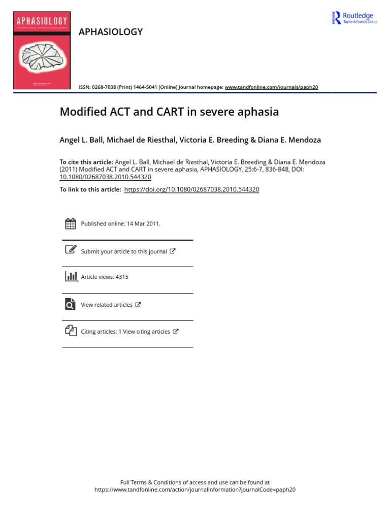 Modified ACT and CART in Severe Aphasia | Download Free PDF | Aphasia ...