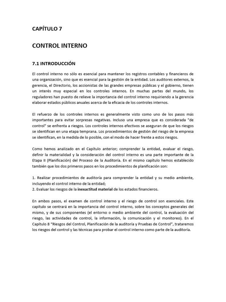 CAPITULO-7 Control Interno | Descargar gratis PDF | Auditoría | Contabilidad