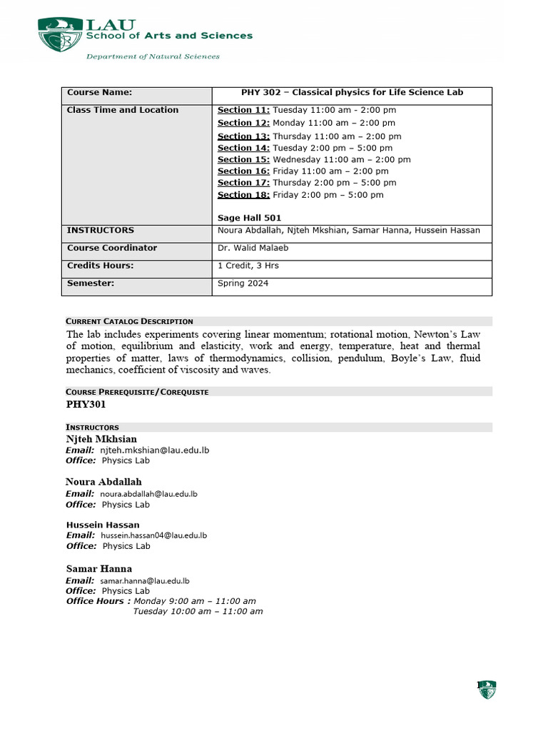 PHY 302: Classical Physics Lab Schedule | PDF | Physics | Plagiarism