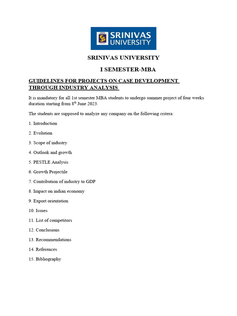 MBA Project Guidelines for Industry Analysis | PDF | Economies