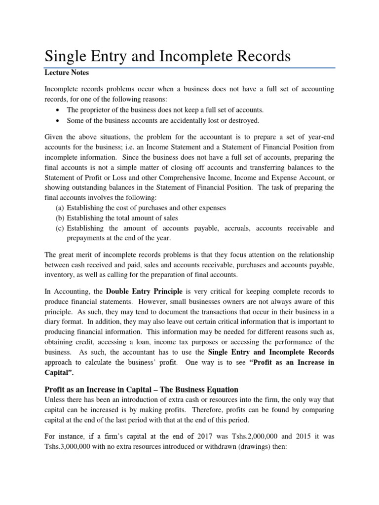 Single Entry Notes | Download Free PDF | Debits And Credits | Expense