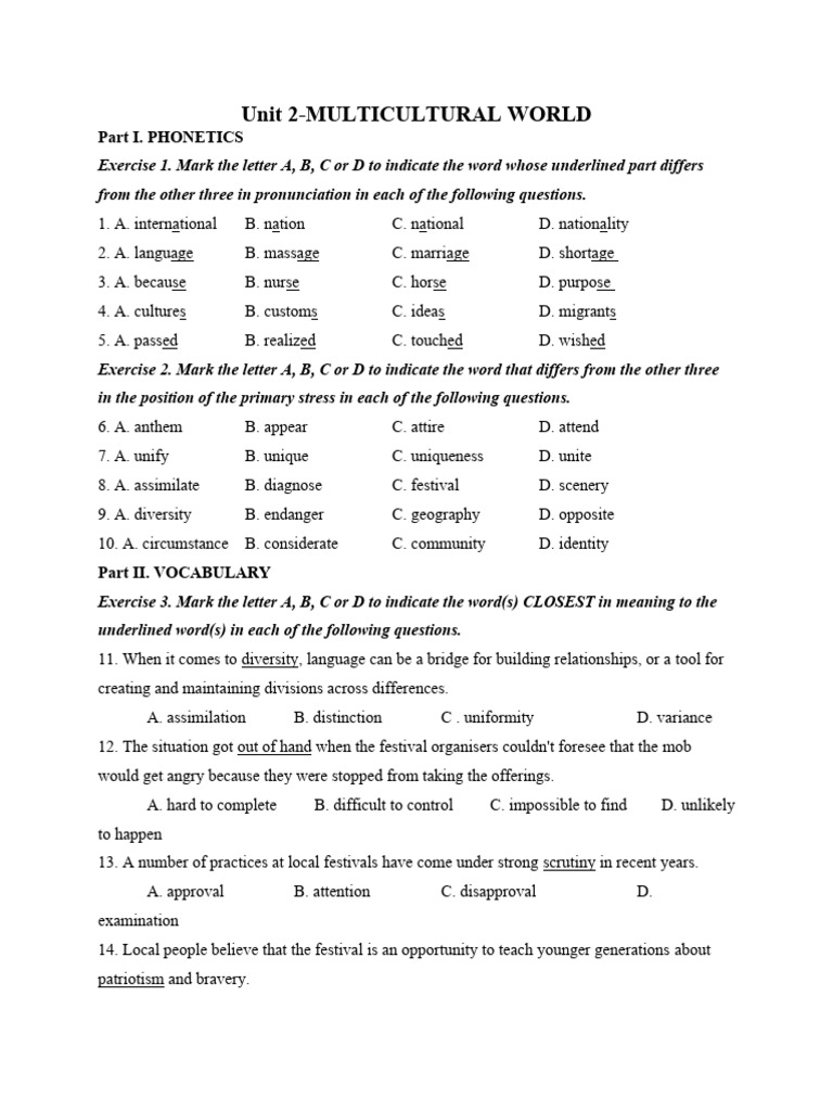 Unit 2 - Multicultural World - No Key | PDF | Dialect | Linguistics