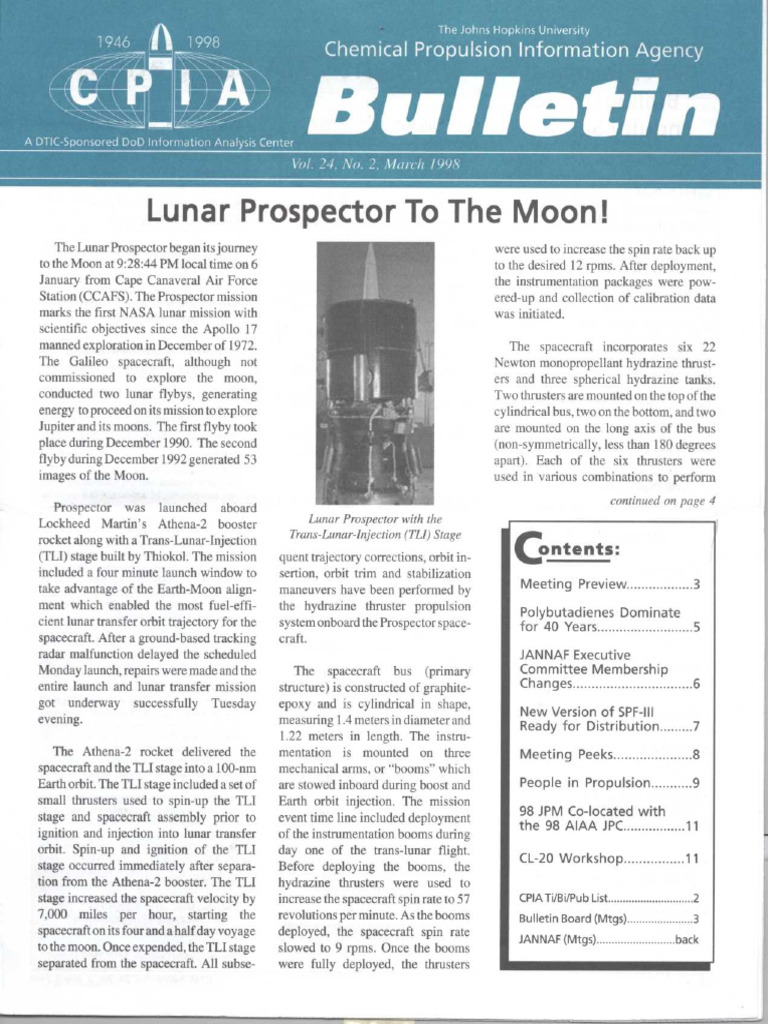 Lunar Prospector To The Moon - 1998-03-Bulletin | PDF | Rocket ...
