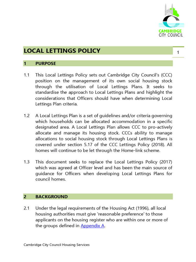 Local Lettings Policy | PDF