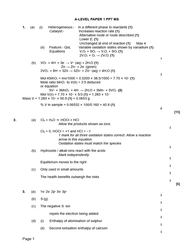 A-Level Paper 1 pp7 Ms | PDF | Electrode | Chlorine