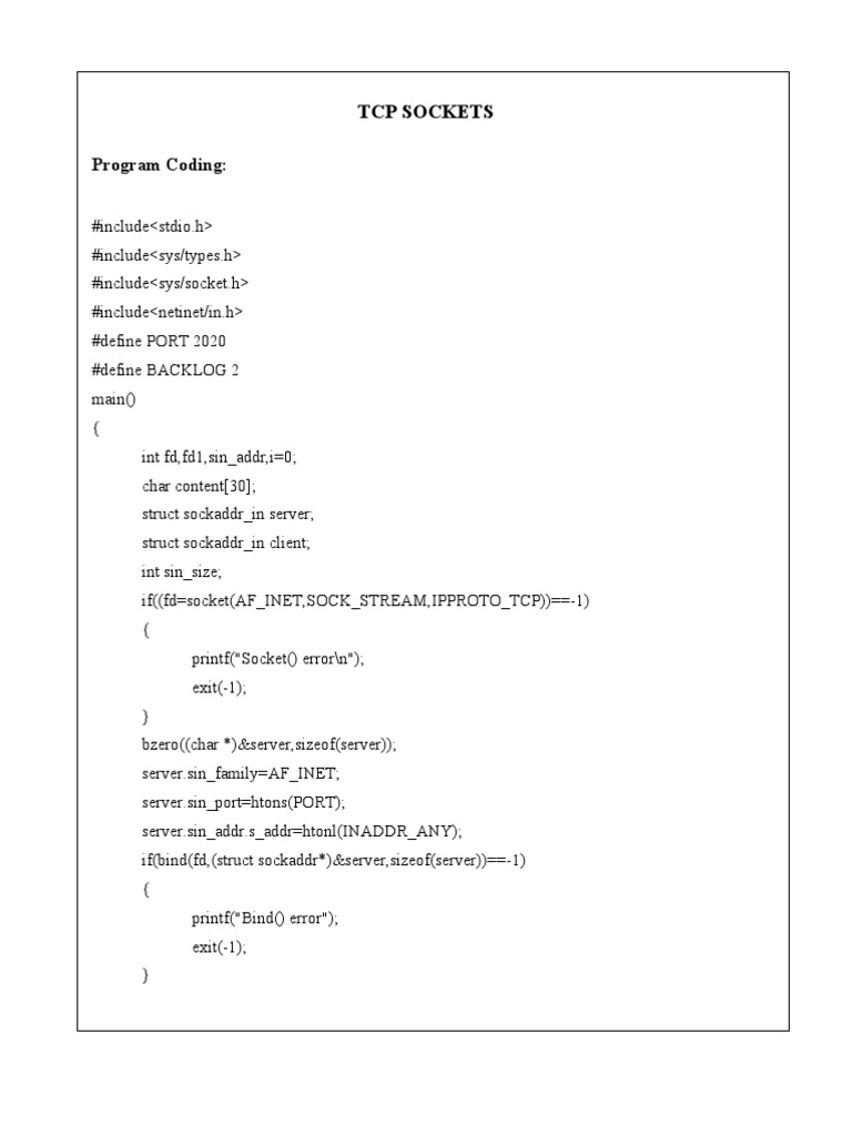 TCP Socket Programming Example | PDF | Computers