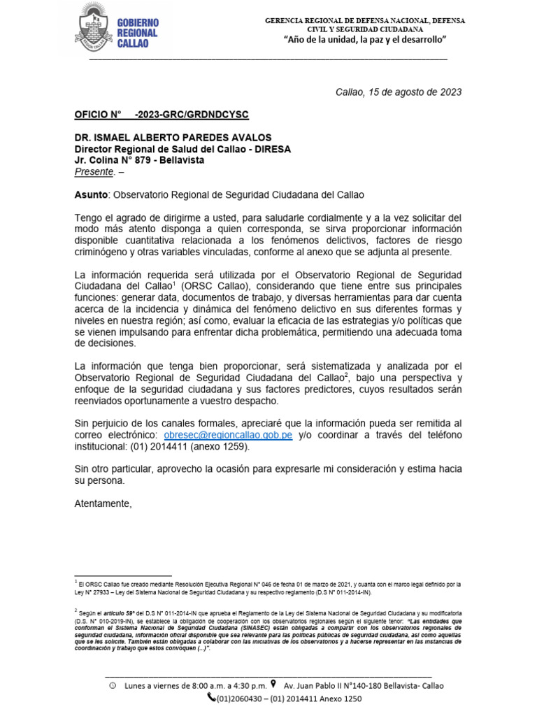 Oficio Orsc 2023 - Diresa | PDF | Ciencias sociales