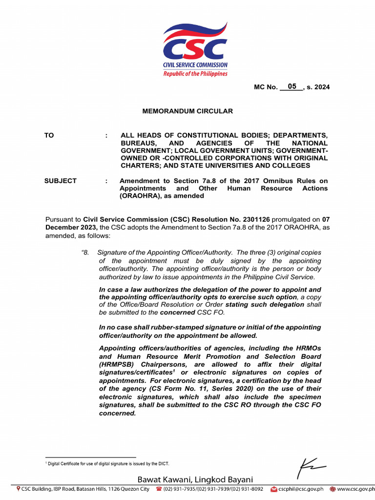 CSC MC No. 05 s. 2024 (1) | Download Free PDF | Governance | Justice