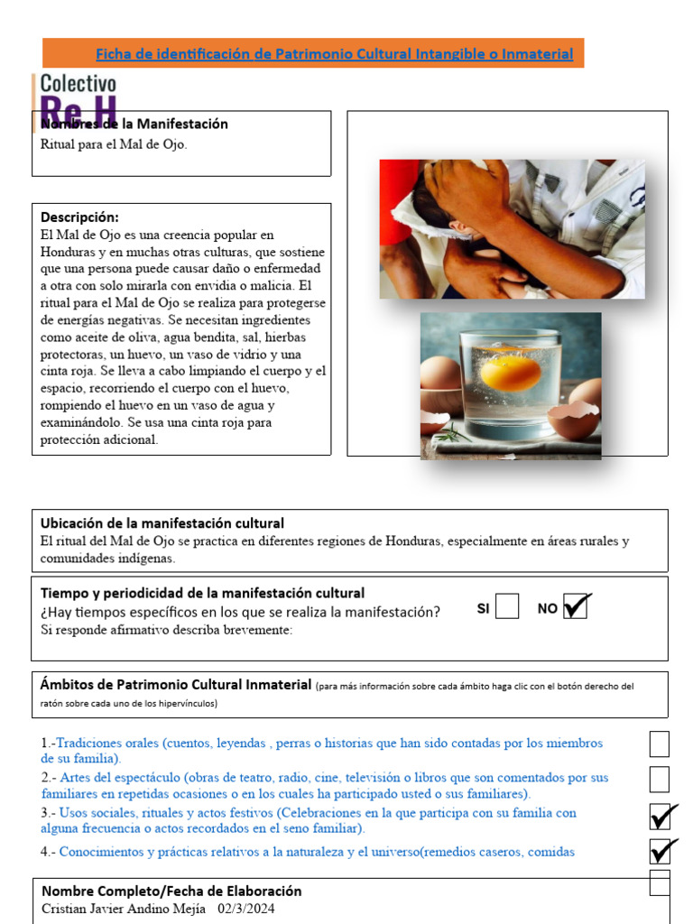 Ficha de Patrimonio Cultural Inmaterial o Intangible Re.H | PDF ...