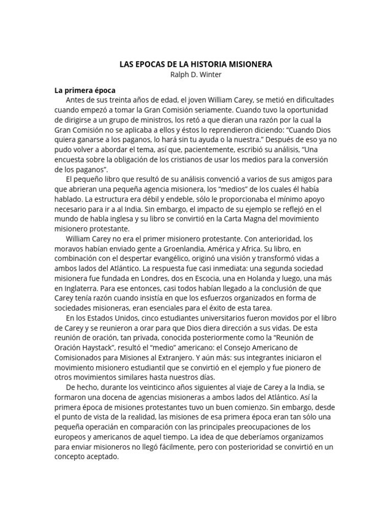 Ralph Winter - Las Epocas de La Historia Misionera | PDF | Misionero ...