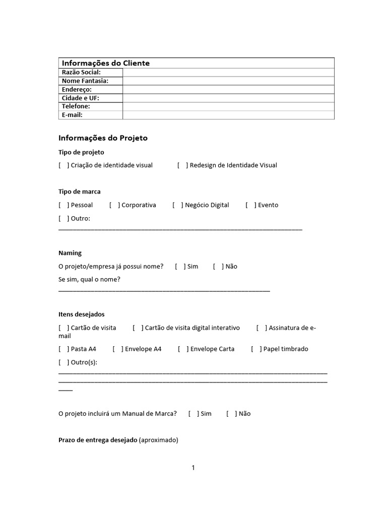 Briefing para Identidade Visual Completa | PDF | Marca | Segmentação de ...