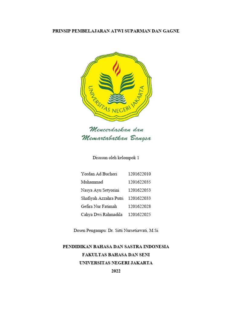 Prinsip Pembelajaran Atwi Suparman dan Gagné | PDF