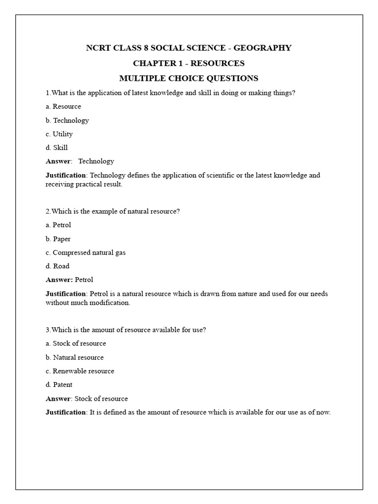 NCRT Class 8 Social Science - Geography Chapter 1 - Resources Multiple ...