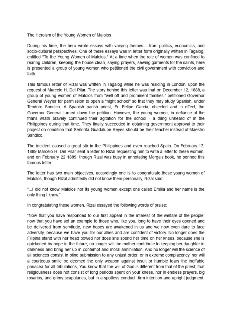 Letter of Rizal To The Women Inmalolos | PDF
