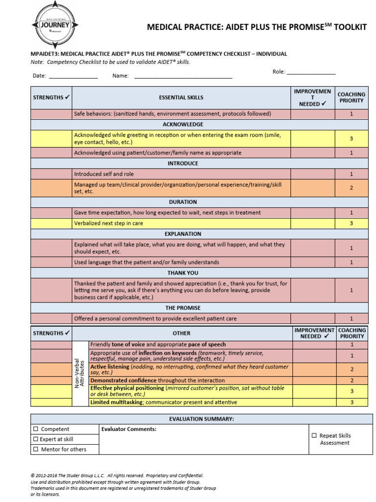 AIDET Competency Checklist | PDF | Nonverbal Communication | Human ...